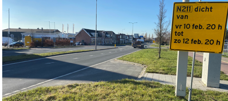 de N211 Monsterseweg bij Vredebestlaan in weekeinde van 10-12 februari ...